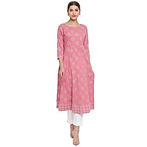 Janasya Indian Women's Pink Cotton Kurta(JNE3577-KR-XXL)