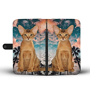 Cat Print Phone Case, Cute Abyssinian Cat Print Smartphone iPhone Wallet Case. Stunning Faux Leather Wallet Phone Cover/Stand for Samsung Galaxy, iPhone 6/7/8/X with RFID Protection