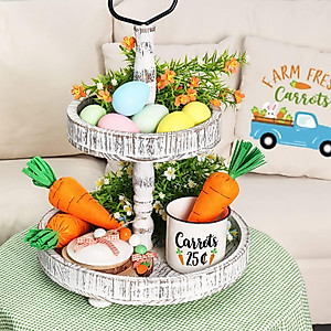 Easter Tiered Tray Decor Ceramic Canister Mini Jar Carrots 25￠ Candy Holder with Lid Orange Buffalo Plaid Bowknot for Cookie Snacks Spring Table Home Kitchen Accessory Holiday Gift Supplies Set of 1