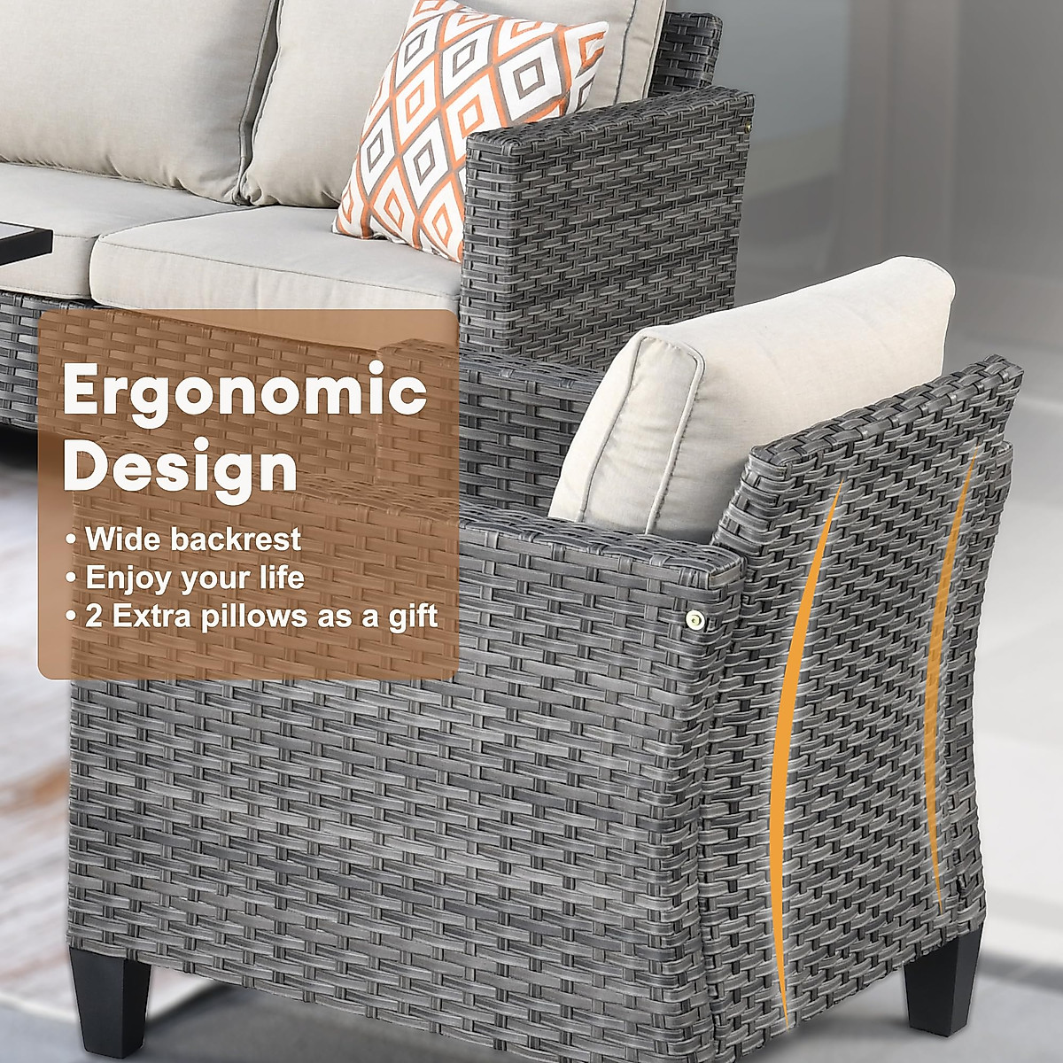 XIZZI Outdoor Rattan Patio Furniture Set, 5 Pieces All Weather Grey Wicker Conversation Set with Sofa Couch, Chairs and Ottomans for Garden,Deck and Backyard (Beige)