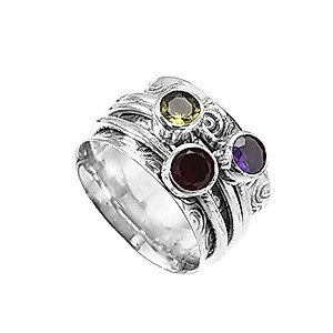 Multi gemstone Spinner ring Meditation Family Spinning Anxiety ring 925 sterling silver ring silver jewelry (12)