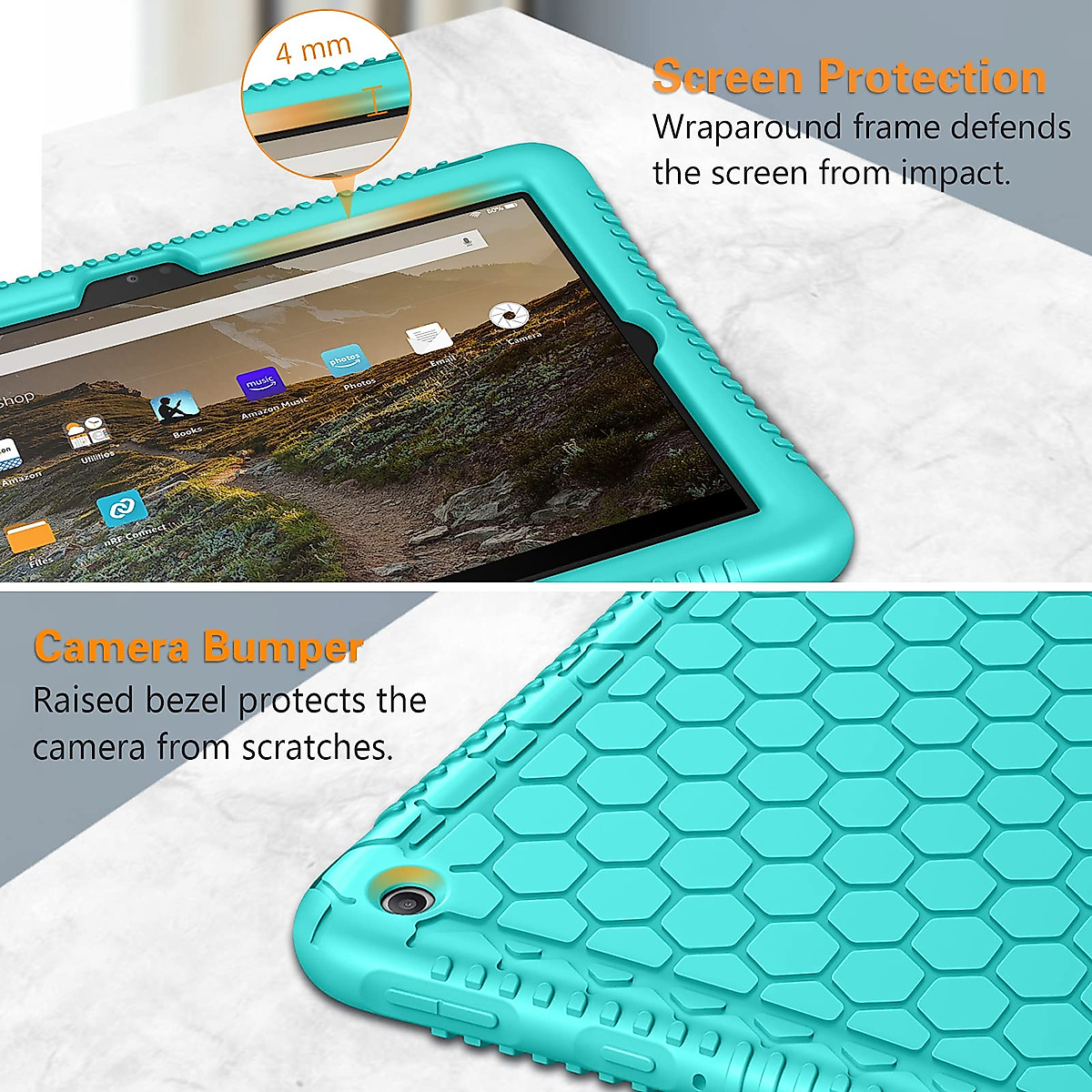Fintie Silicone Case for Fire HD 10 and Fire HD 10 Plus Tablet (Only Compatible with 11th Generation 2021 Release) - [Honey Comb] Light Weight Shock Proof Back Cover, Mint Green