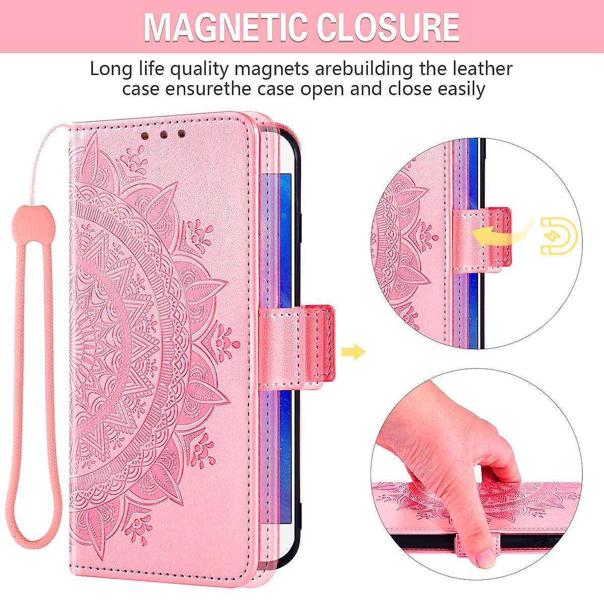 Asuwish Compatible with Xiaomi Redmi 6/6A Wallet Case and Tempered Glass Screen Protector Credit Card Holder Flip Purse Accessories Wrist Strap Cell Phone Cover for Redmi6 Redmi6A Women Men Rose Gold