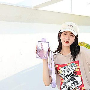 YunQin 450ML Creative Summer Plastic Cup, Outdoor Convenient Large Capacity Rectangular Juice Cup for Girls, Cute Lightning Water Bottle (Purple)