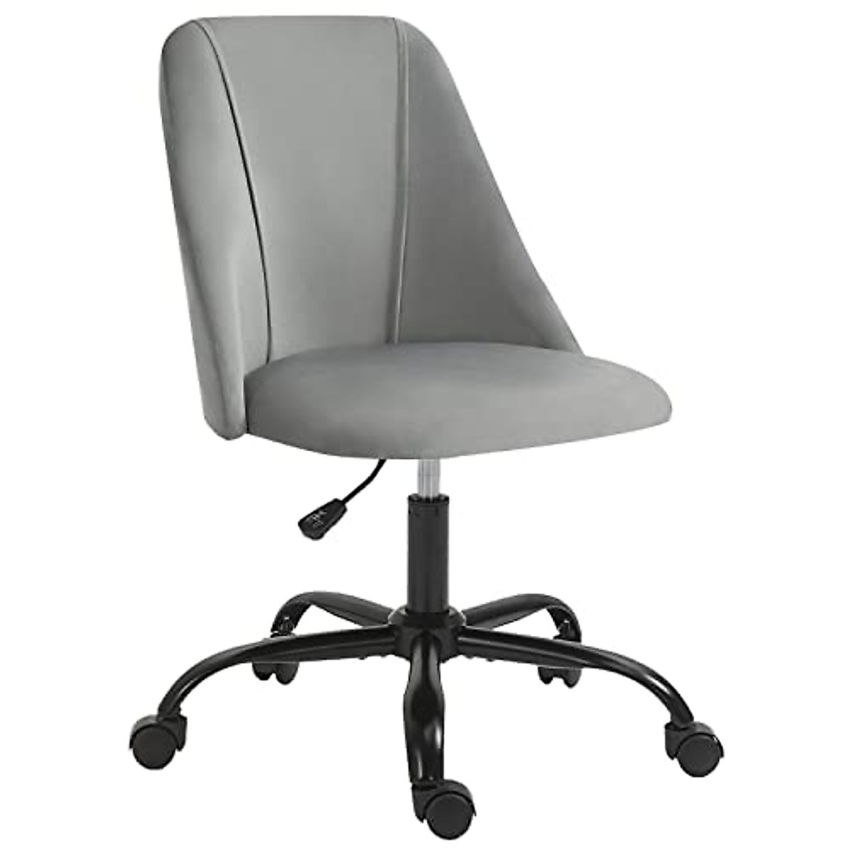 Czlolo Velvet Armless Home Office Desk Chair with Wheels, Swivel Office Guest Chair for Reception Without Arms, Height Adjustable Computer Task Chair for Small Space, Grey
