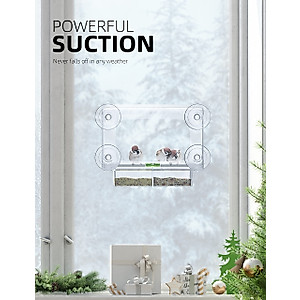Window Bird Feeder with Strong Suction Cups, CREWOR Clear Bird House Feeders for Outside Wild Birds, Built-in Level & Removable Tray, Fits for Cardinals, Blue Jays, Bluebirds, Finches, Chickadees etc.