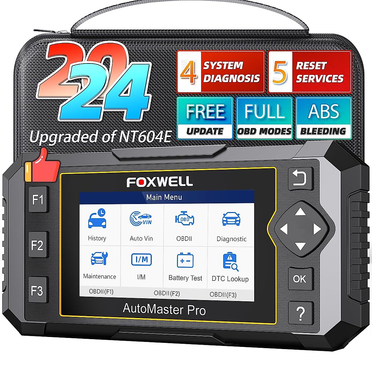 2024 FOXWELL Code Reader NT614 Elite OBD2 Scanner Diagnostic Tool, Engine Airbag Transmission ABS Scanner for Car with ABS Bleeding, SAS Calibration, Throttle Oil Reset EPB Scan Tool Auto VIN Scanner