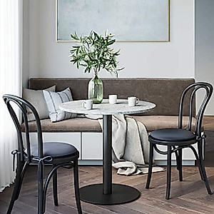 Nathan James Bistro Lucy Small Mid-Century Modern Kitchen or Dining Table with Faux Carrara Marble Top and Brushed Metal Pedestal Base, Black, 31.5D x 31.5W x 29H in