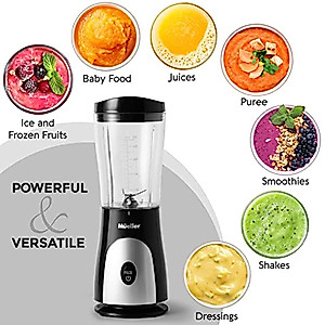 Mueller Ultra Bullet Personal Blender for Shakes and Smoothies with 15 Oz Travel Cup and Lid, Juices, Baby Food, Heavy-Duty Portable Blender & Food Processor, Black