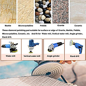 McopKrmo 5 Inch Diamond Grinding Pads for Tile, 10pcs Wet/Dry Diamond Sanding Polishing Sheet Granite Stone Polish Kit for Concrete Marble Countertop Quartz 50#~8000# with Backer Pads Thread 5/8"