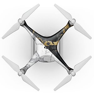Design Skinz Design Skinz White-Black Marble & Digital Gold Foil V1 Full-Body Wrap Decal Skin-Kit Compatible with The Drone DJI Spark
