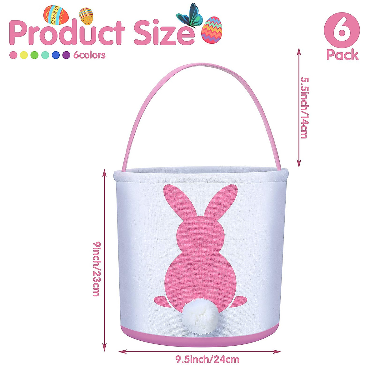 Weewooday 6 Pieces Bunny Easter Basket Bags for Kids Reusable Shopping Bags Bunny Totes Eggs Hunt Bags for Egg Toys Hunts Party Favor, Fresh Style(Fresh Style)
