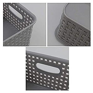 Readsky Small Woven Plastic Storage Baskets, Plastic Baskets for Shelves, Gray, Pack of 6