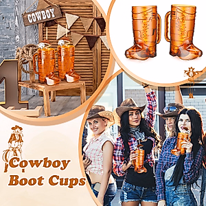 Ziliny 36 Sets 17 oz Cowgirl Boot Mug Cups including 12 Cowgirl Drink Mugs 12 Cowgirl Hat Straws 12 Mirror Disco Ball Stirrers for Western Theme Bachelorette Birthday Party Favors (Brown)