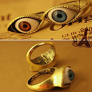 2Pcs Evil Eye Couple Ring for Women Men Exaggerated Brown Blue Turkish Eyes Ring Human Demon Dragon Eye Ring Gothic Jewelry Gift Size 7
