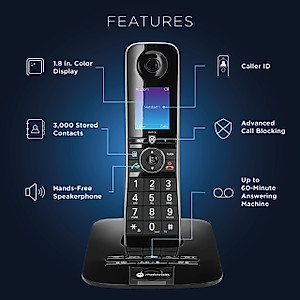 Motorola Voice D8714 Cordless Phone System w/4 Digital Handsets + Bluetooth to Cell, Answering Machine, Call Block - Black