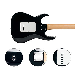 Kids Electric Guitar 34 Inch Beginner Professional Grade Starter Kit Student Single Roll System Electric Guitar with Carring Bag Spare String Cable Picks Tunner and Shoulderstrap,Black