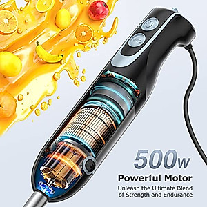 FRESKO Immersion Blender 500 Watt 12 Speed & Turbo Mode, 304 Stainless Steel Blades Hand Blender Perfect for Smoothies, Puree, Baby Food & Soup (HB3301)