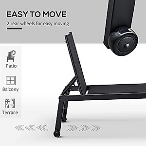 Outsunny Chaise Lounge Outdoor Pool Chair with Wheels, Five Position Recliner for Suntanning, Sunbathing, Steel Frame, Teslin for Beach Yard, Patio, Black