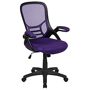 Flash Furniture Porter High-Back Swivel Office Chair with Adjustable Lumbar Support and Seat Height, Ergonomic Mesh Desk Chair with Flip-Up Armrests, Purple/Black