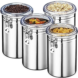 HOMEARRAY Stainless Steel Canister Set - Airtight Food Storage Canisters for Kitchen Counters, Tea, Sugar, Flour, Coffee Sealable Jars with Locking Clamp - Set of 4
