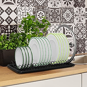 Simple Houseware Plate Drying Rack with Drainboard, Black