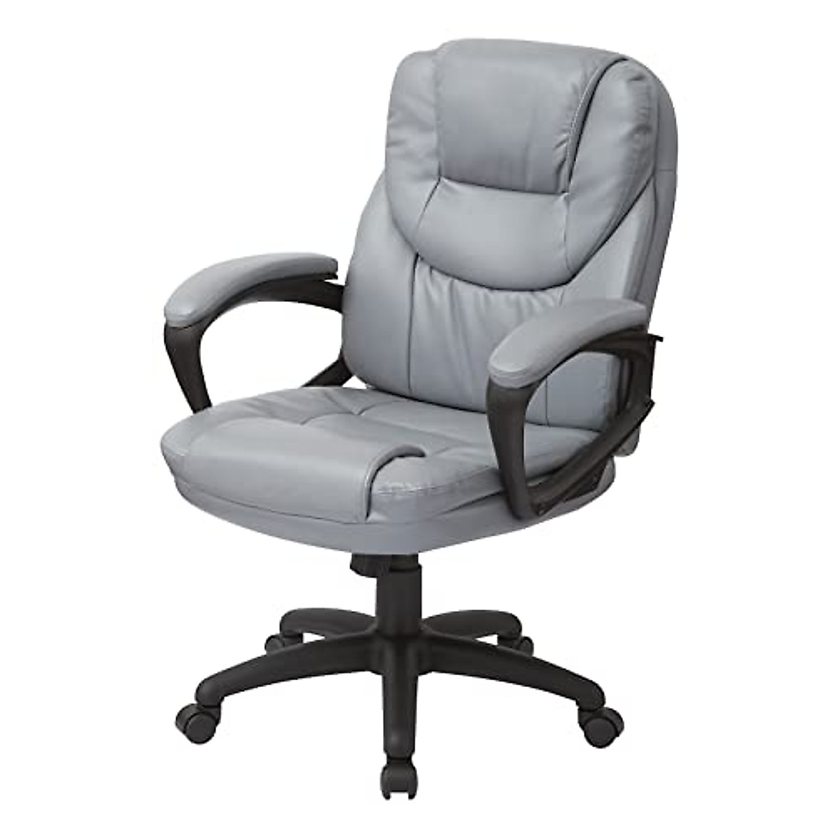 Office Star FL Series Faux Leather Manager's Adjustable Office Chair with Lumbar Support and Padded Arms, Charcoal Grey