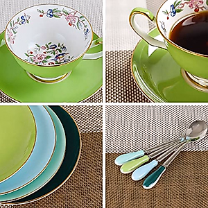 3 Piece Bone China Cup and Saucer Set with Spoon Vintage Porcelain Coffee Cup Set, Floral Tea Cup Set with Gold Trim and Gift Box, 7.1oz.