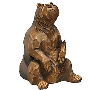 Creative Co-Op 8-3/4"L x 8-1/4"W x 12-3/4"H Resin Sitting Bear, Wood Finish Brown