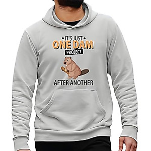 Beaver Fan Gift Idea Hoodie for Humor Lovers Just One Dam Project After Another Gray and Muticolor Unisex Hoodie