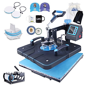 HORGELU Upgraded 5 in 1 Heat Press Machine 15 x 15 Inch Heat Transfer Machine 360-Degree Swing Away Combo Heat Press for T Shirt Mug Hat Plate Cap