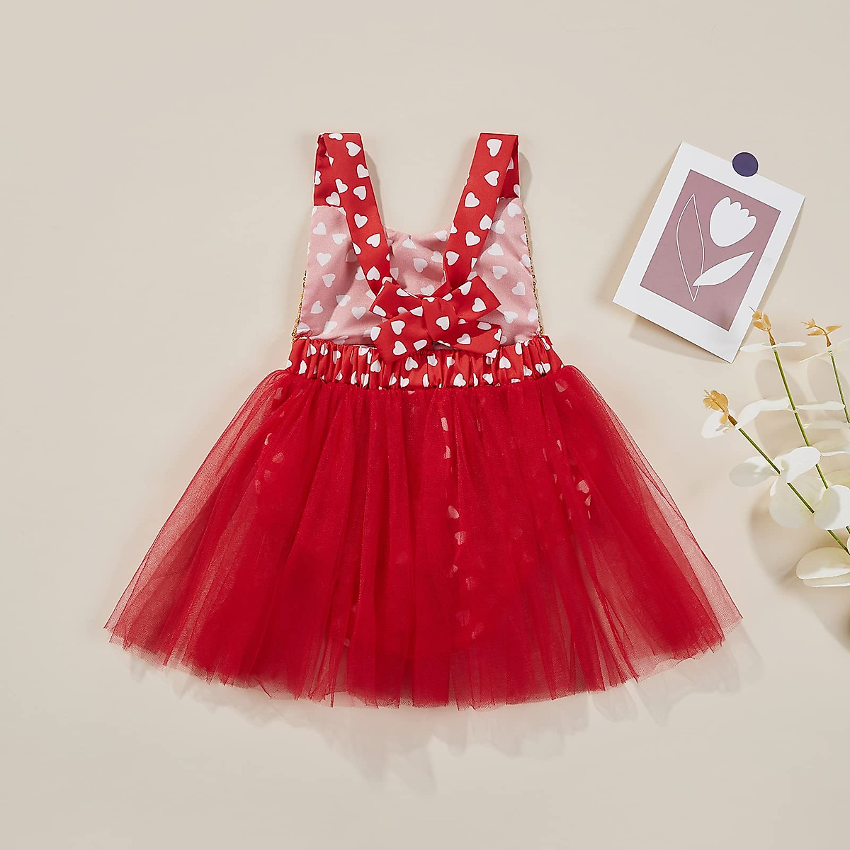 Yccutest Newborn Infant Baby Girl Valentines Day Bodysuit Outfit Toddler Onesie Sleeveless Heart Ruffle Romper Dress Headband (Red Romper Tulle Dress, 0-6 Months)