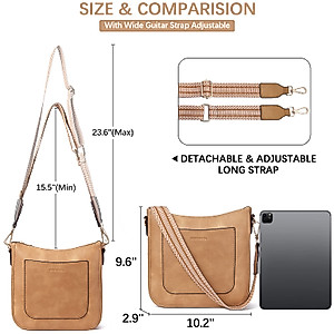 BOSTANTEN Crossbody Bags for Women Trendy Vegan Leather Hobo Handbags Fashion Shoulder Bags Purse with Adjustable Guitar Strap Tan