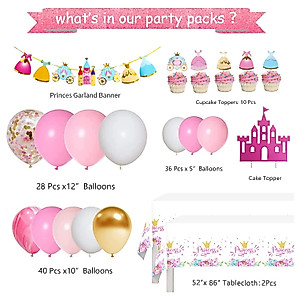 GREPARPY Princess Party Decorations - Princess Birthday Decorations Include Balloon Arch, Banner, Backdrop, Tablecloth, Tulle, Crown, Wand, Sash, Cake Topper, Girls Princess Birthday Party Supplies