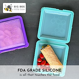 Big Bee, Little Bee - SoftShell Reusable Silicone Food Storage Container with Lid, Easy to Clean, Lays Flat, Snaps Closed, Microwave, Freezer & Dishwasher Safe, As Seen on Shark Tank (Aqua)
