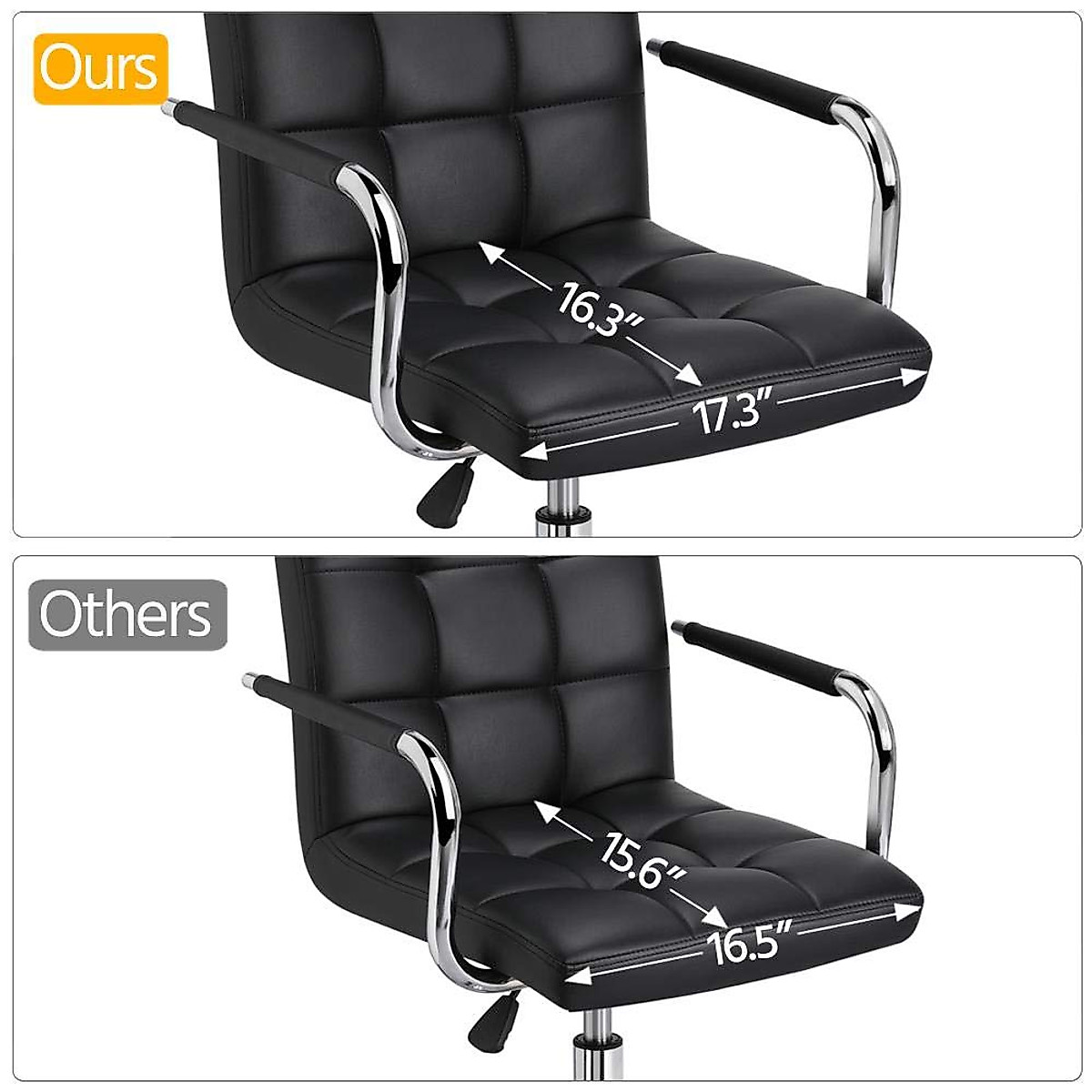 Topeakmart Home Office Chair Height Adjustable Desk Chair Mid Back PU Leather with 360° Swivel Large Seat with Wheels Black