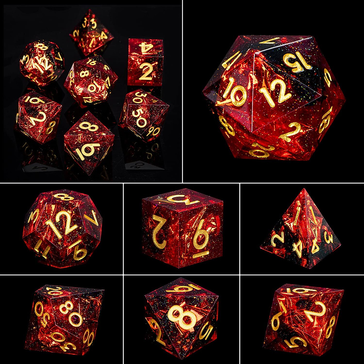 ARUOHHA DND Resin Dice Set Dungeons and Dragons Dice with Gift Box, D&D Dice Set, 7 Pcs Sharp Edge Dice Polyhedral Dice for Role Playing Game D and D Dice Inclusion Resin Dice D20 D12 D10 D8 D6 D4