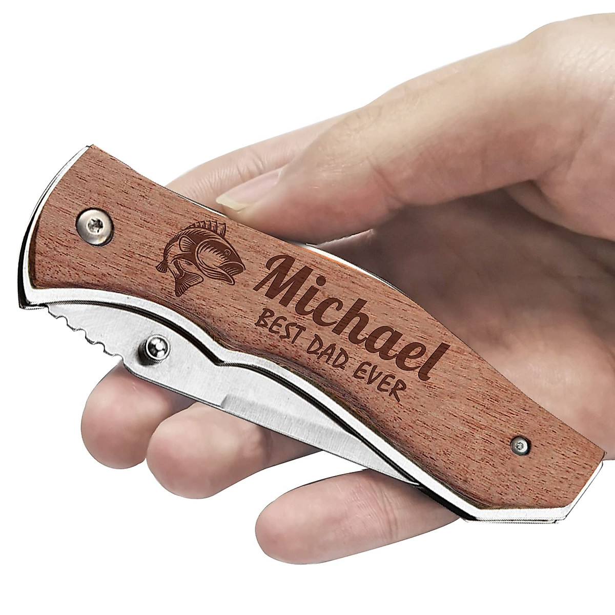Backquik Personalized Pocket Knife for Men, Custom Folding Pocket Knife Customized Engraved Wood Handle Fishing Knives Name Pocket Knife Gift for Dad,Women,Boyfriend