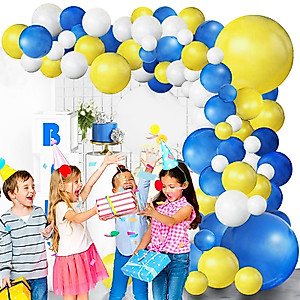 Blue Yellow White Balloon Garland Kit, 90 Pack Blue Yellow White Latex Balloons for Baby Shower Anniversary Birthday Wedding Graduation Office Party Decoration