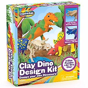 Creative Kids Dinosaur Air Dry Clay Kit for Kids - Build 3 Dinosaur Toys with Modeling Clay - Arts Crafts for Kids Ages 4-8 - Make Build Your Own Craft Dino STEM Models for Boys Girls