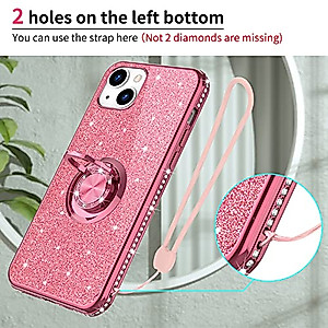 OCYCLONE for iPhone 13 Case, Glitter Sparkle Diamond Cover with Ring Stand Protective Phone Case Compatible with 6.1 inch iPhone 13 Case for Women Girls - Pink
