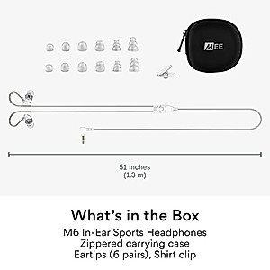 MEE audio M6 Sport Wired Earbuds, Noise Isolating In Ear Headphones, Sweatproof Earphones for Running/Gym/Workouts with Dynamic Enhanced Bass Sound, Memory Wire Earhooks, 3.5mm Jack Plug (Clear)