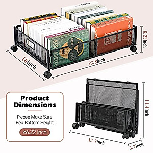 Under Bed Storage, Under Bed Storage Containers with Wheels and Handles, Foldable Heavy Duty Metal Under Bed Shoe Storage Organizer, Under Bed Storage Drawer for Blanket, Clothes, Toy, Book, 2 Pack