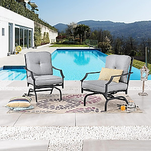 LOKATSE HOME 2 Pieces Patio Metal Chairs Outdoor Conversation Furniture Bistro Dining Seating Armchair Set with Cushion, Grey