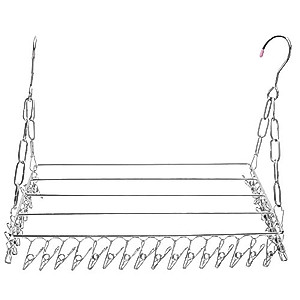 lesiega Clothes Drying Rack, Stainless Steel Sock Drying Rack with 36 Clips, Hanging Metal Heavy Duty Clothes Hanger Ideal for Drying Towels Socks Bras Clothes Underwear
