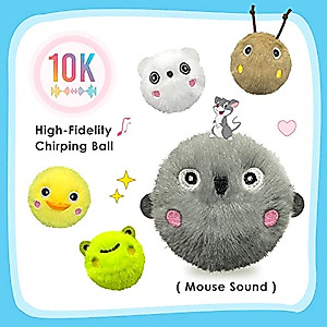 KreizyGo Cat Toys, Chirping Catnip Toy Balls, Interactive Cat Kicker Toy for Indoor Cats Exercise, Cartoon Animal Shaped, 1 Pack Fluffy Plush Fun Kitty Kitten Catnip Toy - Grey Mice