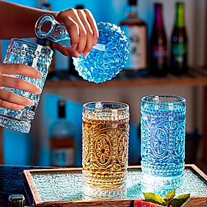 Claplante Vintage Drinking Glasses, 12 pcs Romantic Highball Glasses, 15oz Glass Cups,Tall Water Glass Tumblers, Mojito Cups, Cocktail Glass, Vintage Glassware Set for Juice, Cocktail, Whiskey