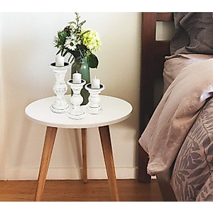 Candle Stands Wooden for Pillar Candles,Rounded Turned Colums, Sustainable Woods, Country Style, Ideal for Reiki, Aromatherapy, Votive Candle Gardens Home décor - 10,8,6 Inch Set of 3 - Antique White