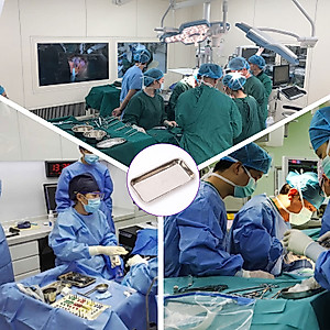 Swpeet 2Pcs 11.81'' x 15.75'' and 6.3" x 9.84" Stainless Steel Surgical Tray Assortment Kit, Metal Instrument Tray Dental Procedure Lab Instruments for Medical Instruments, Tattoo, Flat Bottom Tray