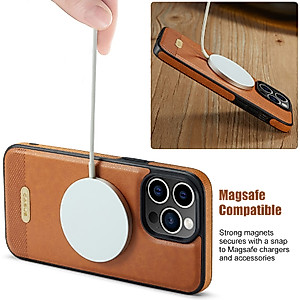 Casus Designed for iPhone 14 Pro Case Compatible with MagSafe Leather Slim Logo View Luxury Elegant Thin Protective Cover (2022) 6.1" - Brown